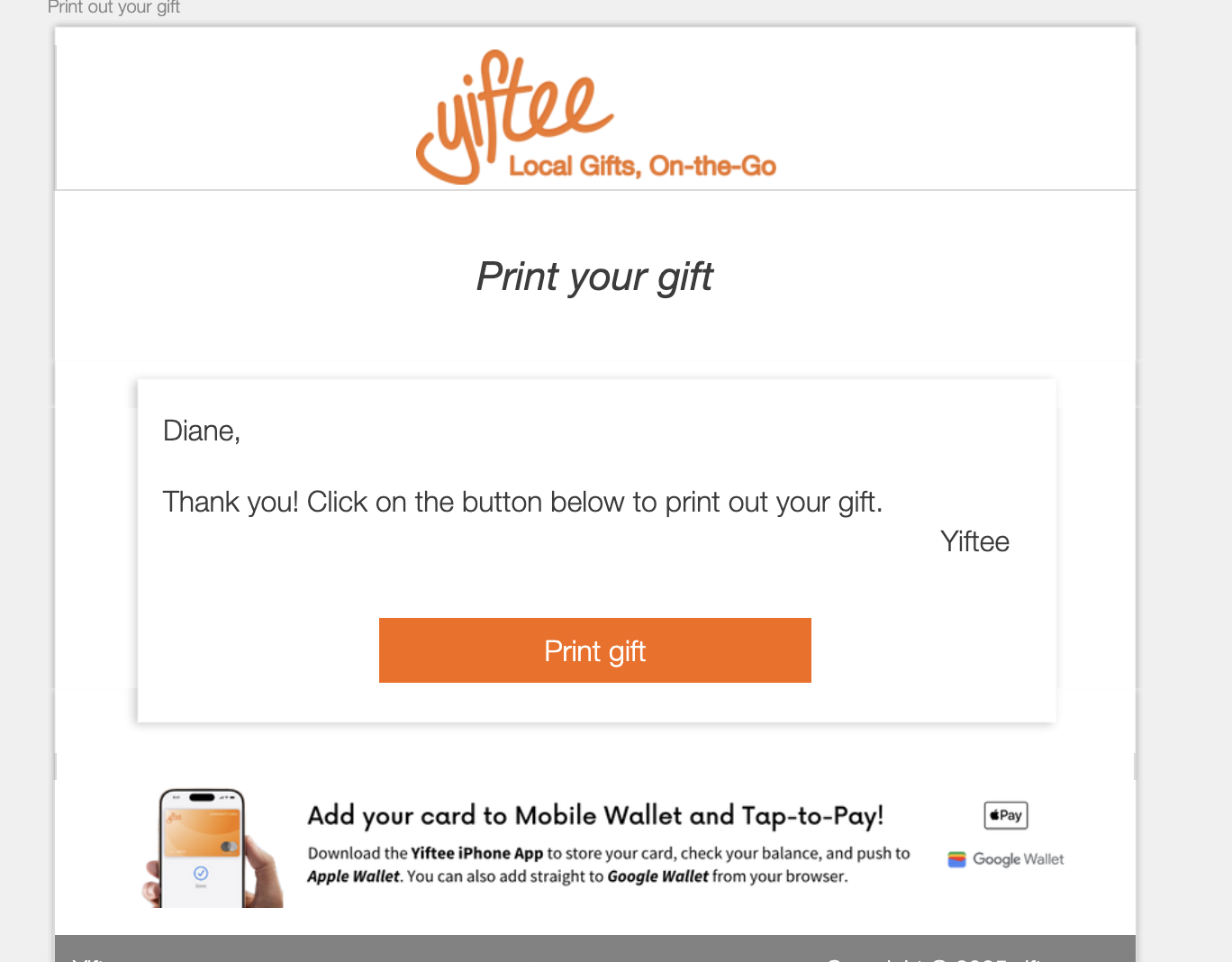 How can I print my gift for hand delivery? – Yiftee Support Center